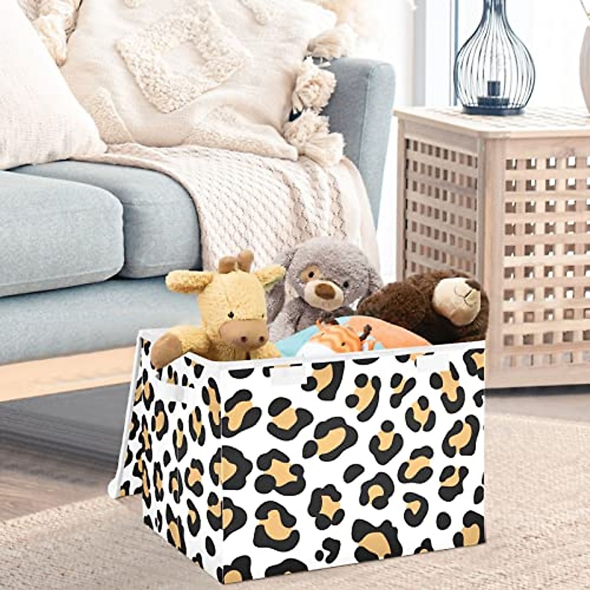 CaTaKu Leopard Spots Brown Storage Bins with Lids and Handles, Fabric Large Storage Container Cube Basket with Lid Decorative Storage Boxes for Organizing Clothes