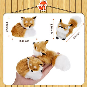 Simulation Fox Toy 2 Piece Fur Fox Model Stuffed Fox Ornament Static Action Figures Fox Squatting Sleeping Plush Mini Fox for Home Office Bag Decoration 5.5 x 2.76 Inch, 3.15 x 2.36 Inch (Brown)