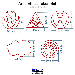 LITKO Area Effect Token Set | Target | Fire | Smoke | Biohazard | Nuclear Hazard | 10 Pack