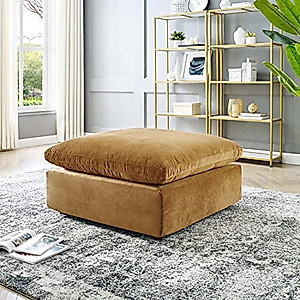 Modway Commix Down-Filled Overstuffed Performance Velvet Sectional Sofa Ottoman in Cognac