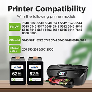 WIZINK 62 62XL Ink Cartridges Replacement 2black Ink cartridges for HP Ink 62 XL 62xl for Printer Envy 5660 7645 5540 7640 5643 5663 Officejet 5740 200 5746 5745 OfficeJet Mobile 200, 250 (2 Black)