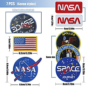 7pcs NASA Patch, Iron On Patches Space Badge Sew On Space Shuttle Embroidered and US Flag Patches for Jackets Backpacks Caps Hats Bags Clothing