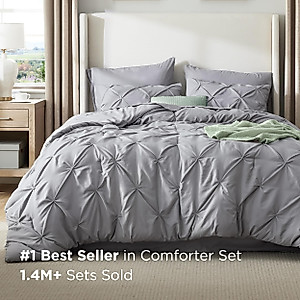BEDSURE Queen Comforter Set - Bed in a Bag Queen 8 Pieces, Pintuck Bedding Sets Grey Bed Set with Comforters, Sheets & Skirt, Pillowcases & Shams