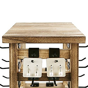 Ikee Design Natural Wood Rotating Jewelry Storage Display with 42 Hooks, Wooden Hanging Accessories Tower, Oak Color, 7.5" W x 7.5" D x 15.9" H
