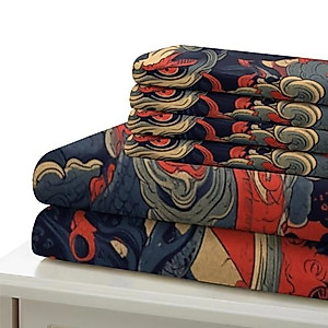 LENTLY Japanese Demon 3D Print Bedding Set for Childrens and Adults Duvet Cover Soft Microfiber Demon Illustration Comforter Cover with Pillowcase 3 Pcs Quilt Cover Twin（173x218cm）