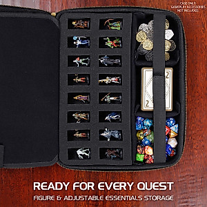 ENHANCE RPG Organizer Case - DND Binder with Built-in Character Sheet Holder and Erasable Scribe Panel, Dice Rolling Area, Removable Pen Pouch, Miniature Foam Tray, Wrist Strap, and More (Black)