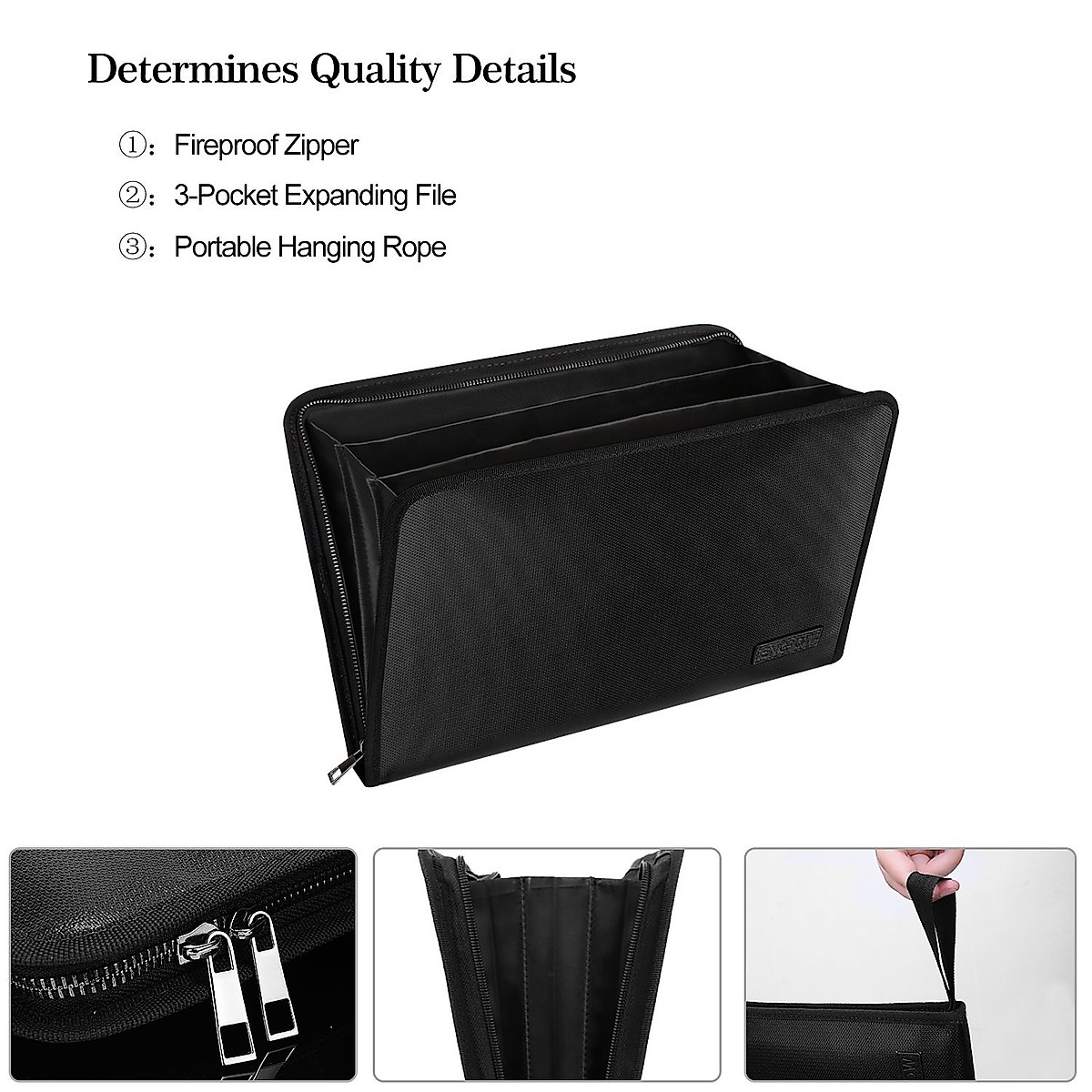 Expanding File Folder Important Document Organizer Fireproof & Waterproof Document Bag with A4 Size 3 Pockets Zipper Closure Non-Itchy Silicone Coated Portable Filing Wallet Pouch(14.3inx9.8inx1.6in)