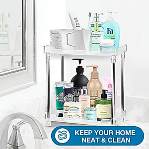 KPX Bathroom Makeup Organizer, Acrylic Cosmetics Storage Holder Rack Kitchen Utility Vanity Countertop Shelves for Room Organizers, Make Up, Home School, Dorm Room Office Essentials-Large(2-Tier)