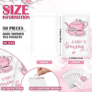 Spakon 50 Sets Baby Shower Tea Party Favors Baby Party Gift Include a Baby Is Brewing Tea Bags Baby Brew Bag Thank You Cards and Organza Bags Baby Shower Favors for Guests Gender Reveal, No Tea (Pink)