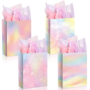 Maitys 24 Pieces Pastel Rainbow Gift Bags with Tissue Paper Rainbow Party Favor Bags Pastel Goodie Candy Bags Pastel Rainbow Party Supplies for Kids Girls Birthday Wedding Baby Shower Decorations