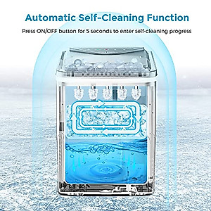 Ice Makers Countertop, Self-Cleaning Function, Portable Electric Ice Cube Maker Machine, 9 Ice Ready in 6 Mins, 26lbs 24Hrs with Ice Bags and Ice Scoop Basket for Home Bar Camping RV(Silver)