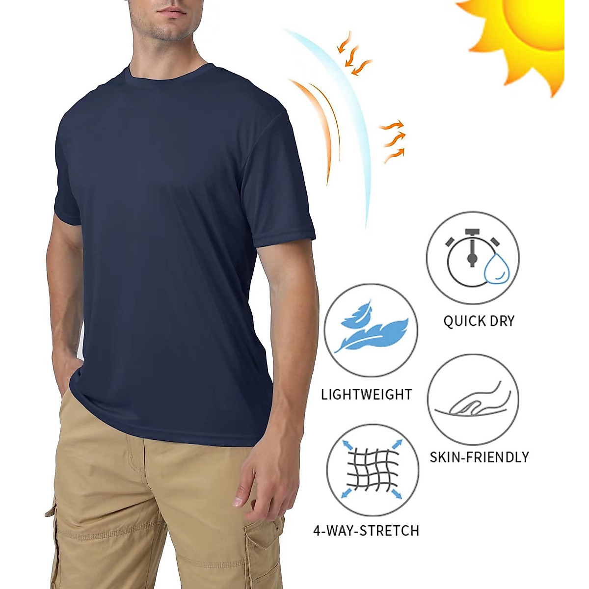 BIYLACLESEN Men's Hiking Shirts Short Shirts UPF 50+ Sun Protection Shirts Dry Fit Moisture Wicking T-Shirts for Men Workout,Travel,Camping Navy