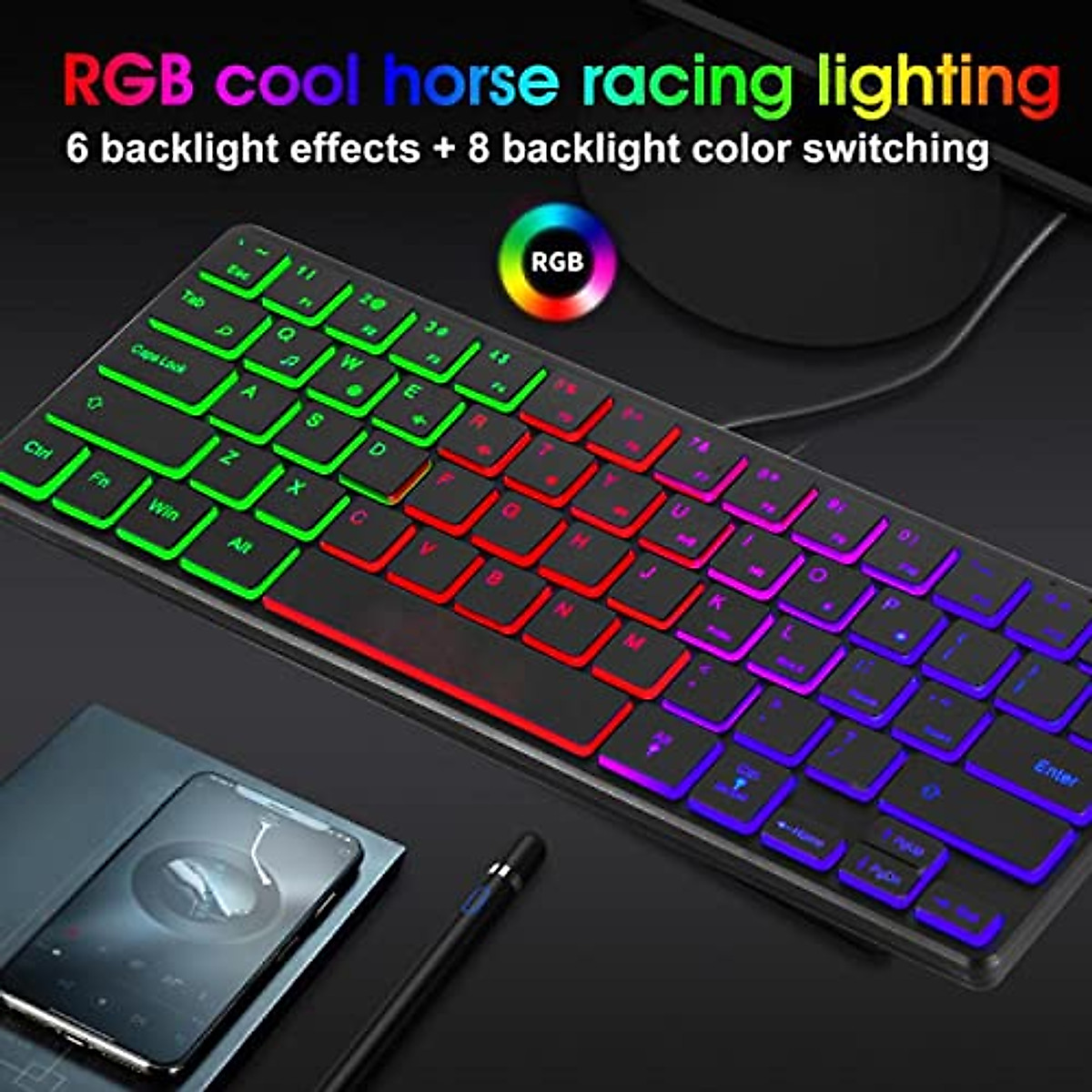 64 Keys Gaming Keyboard Mini Mechanical Illuminated Compact Ergonomic Game Waterproof Three-Color for Typist Travel Business Windows