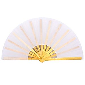 Amajiji Large Folding Fans, Rave Festival Accessories for Men/Women, Chinese Japanese Hand Fan Gift Fan Drag Queen Fan Performance Fan Dance Fan (White)