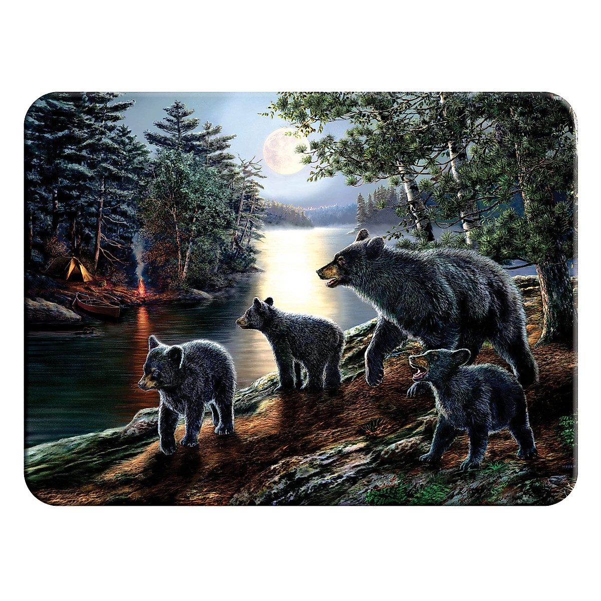 Rivers Edge Products Large 12in x 16in Decorative Tempered Glass Cutting Board, Hypoallergenic, Non Slip, Textured Surface Chopping Board for Kitchen, Black Bear