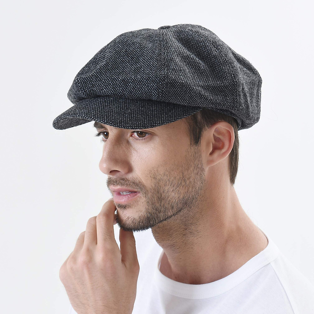 WITHMOONS Newsboy Hat Wool Felt Simple Ivy Cap SL3525 (Black)