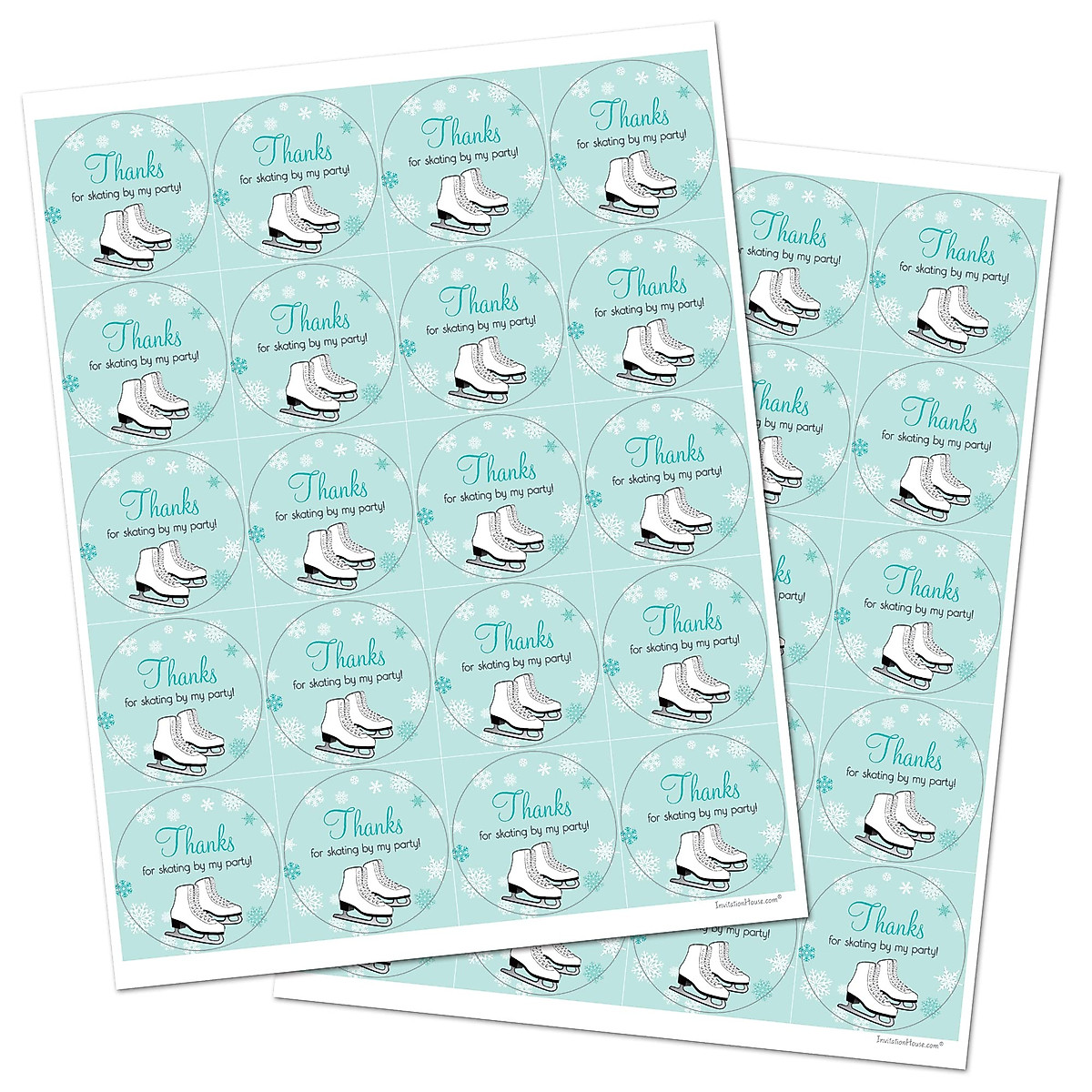 2" Round Ice Skating Thank You Party Favor Stickers - Set of 40