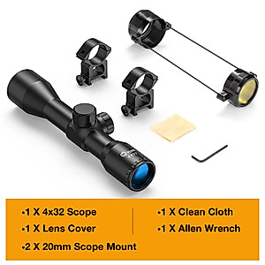 CVLIFE 4x32 Compact Rifle Scope Crosshair Optics Hunting Gun Scope with 20mm Free Mounts