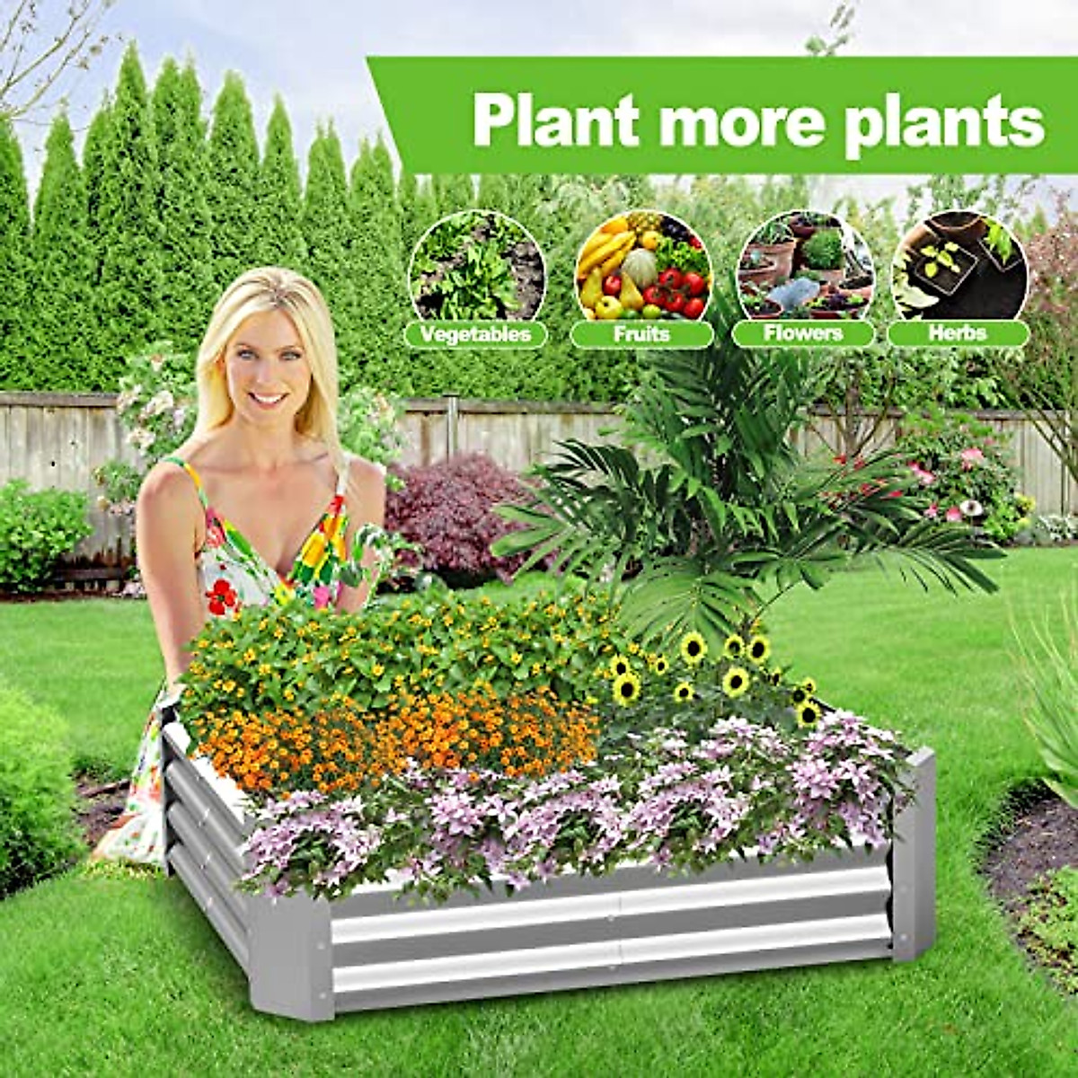 Raised Garden Bed Outdoor Aluminum Planter Box Kit for Vegetables Flower Herb, 2 Sets, 38x38x12 in