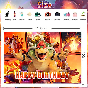 kozrlib Ma-rio Bowser Birthday Party Supplies Cartoon Bowser Theme Party Decorations Including Cake Topper Banner Cupcake Toppers Balloons and Background