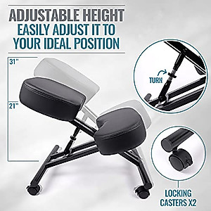 Ergonomic Kneeling Chair Home Office Chairs Thick Cushion Pad Flexible Seating Rolling Adjustable Work Desk Stool Improve Posture Now & Neck Pain - Comfortable Knees and Straight Back