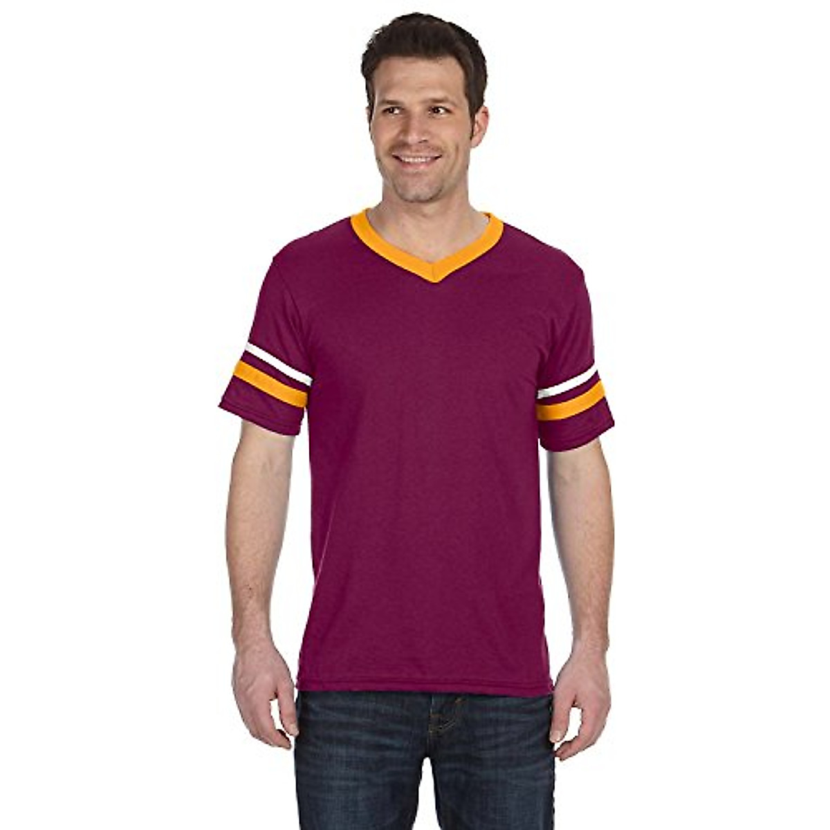 Augusta Sportswear Men's 2XL Sleeve Stripe Jersey, Maroon/Gold/White, XX-Large