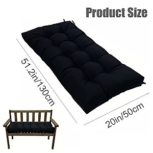 Outdoor Indoor Bench Cushion, 51.2in Waterproof Swing Cushion, Garden Bench Seat Cushion, Swing Chair Replacement Seat Pads Cushion Pillow for Lounger Garden Furniture Patio Metal Wooden Bench (Black)