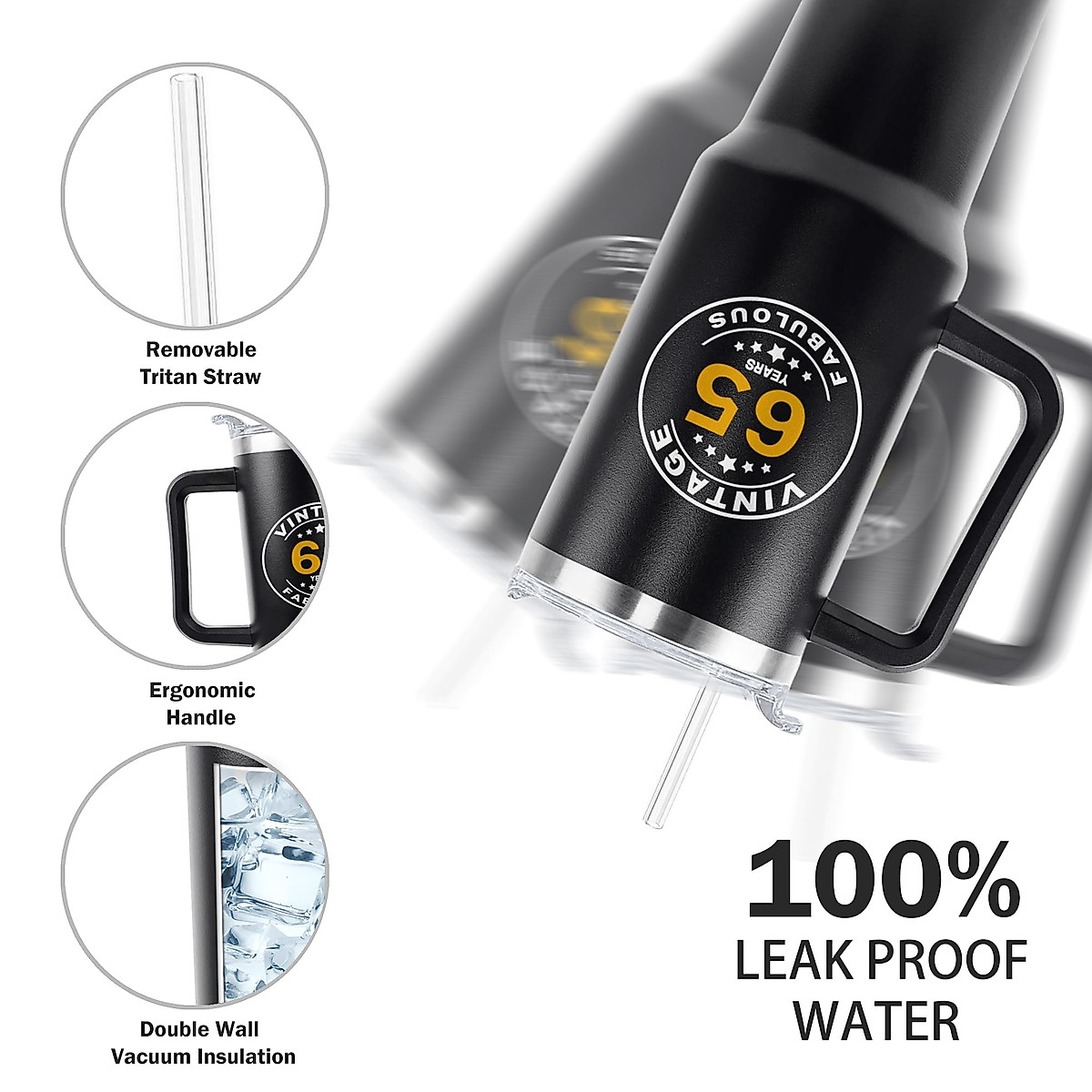 Qeenking 65th Birthday Gifts for Him Her - Birthday Tumbler for Women Men Dad Mom - 40 OZ Stainless Steel Cup Travel Mug Water Bottle with Handle and Straw - The Best Birthday Gift Ideas