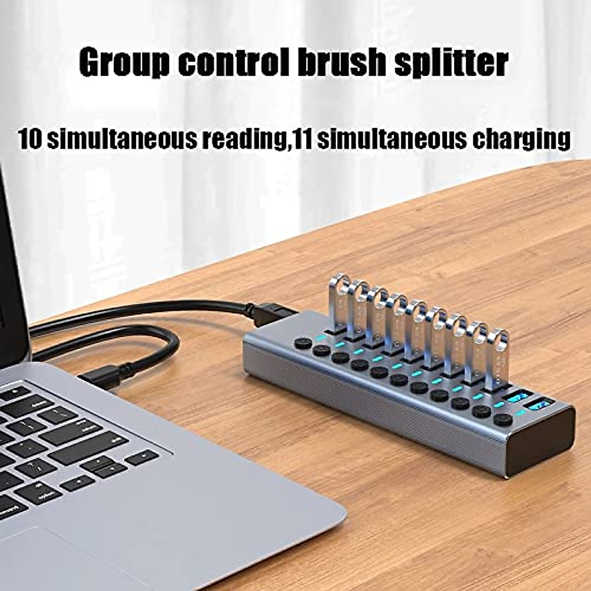 SHYPT Aluminum Alloy 11-Port USB3.0 Splitter 10 Port Computer Extended USB HUB 1 Port Fast Charging External 12V4A Power Supply