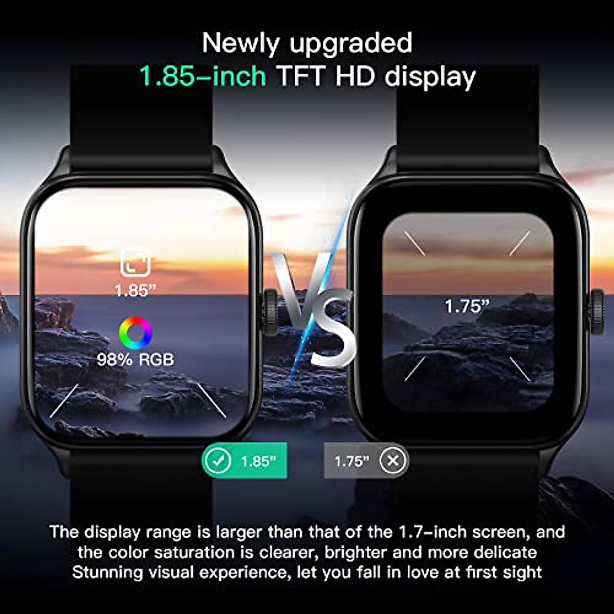 Smart Watch, Newest 1.85 "TFT HD Display Smart Watch with Receive & Dial, Smart Watch for Android iPhone with Pedometer, Fitness Tracker, Heart Rate, SMS Reminder, Android Smart Watch for Women Men
