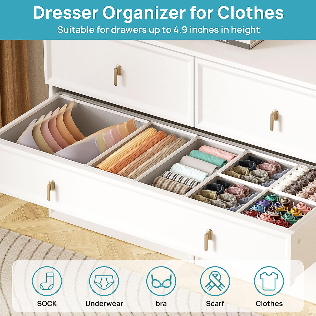 Vtopmart 12Pack Drawer Organizer for Clothes, Underwear Drawer Organizer Bins, Foldable Fabric Closet Storage Organizers, Dresser Drawer Dividers for Baby Clothing, Bra, Socks, Ties, Scarf