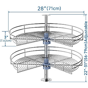 JOWBOOW 28" Corner Cabinet Lazy Susan Turntable, 270° Adjustable Height Chrome Replacement Shelves for Kitchen Corner Cabinet