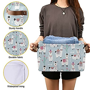 Cartoon Llama Alpaca Rectangular Storage Bin Basket with Handles - Organizer Bin for Toys, Books, Laundry Basket for Kids/Pets, Playroom