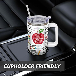 qoepfnsh Teacher Tumbler 40 oz Tumbler with Handle Teacher Travel Coffee Mug Cup Water Bottle Stainless Steel Insulated 40oz Tumblers with Lid and Straw Teacher Gifts for Women