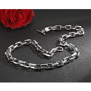 Meilanduo Solid 925 Sterling Silver Cube Link Chain Two Locks Necklace Chunky Thick Large Necklace 10.5mm Heavyweight Necklace for Men & Women (22 Inches)