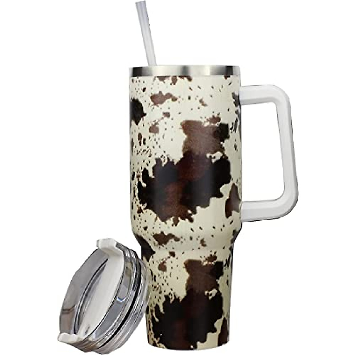 wonshia 40oz brown Cow Tumbler With handle, Stainless Steel Tumbler With Lid and Straws, Double Vacuum Leak Proof Travel Coffee Mug Cup Water Bottle For Home, Office, Party……