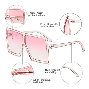 GRFISIA Square Oversized Sunglasses for Women Men Flat Top Fashion Shades