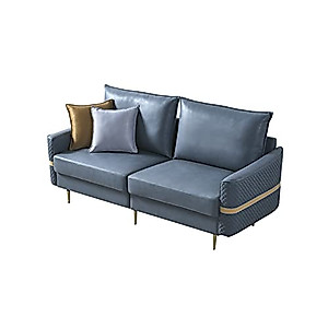 WAQINBR Modern Loveseat Sofa Couch for Bedroom, 2 Seater Small Sofa with 2 Pillows and High-Density Memory Foam, Comfy Faux Leather Couch for Small Spaces, Living Room, Office（Blue）