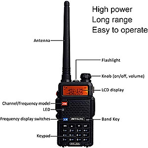Retevis RT-5R Dual Band Two Way Radios Long Range, High Power 128CH 2 Way Radio, Flashlight 1400mAh Walkie Talkies for Adults with Earpiece (6 Pack)