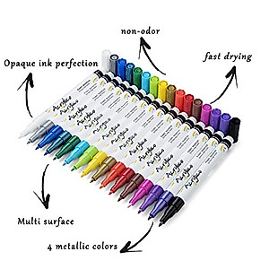 Paint Pens for Rock Painting, Stone, Ceramic, Glass, Wood, Canvas-Set of 16 Extra Fine Tip Acrylic Paint Markers Art Supplies, Adults & Kids Arts Craft Kit for Scrapbooking & Drawing