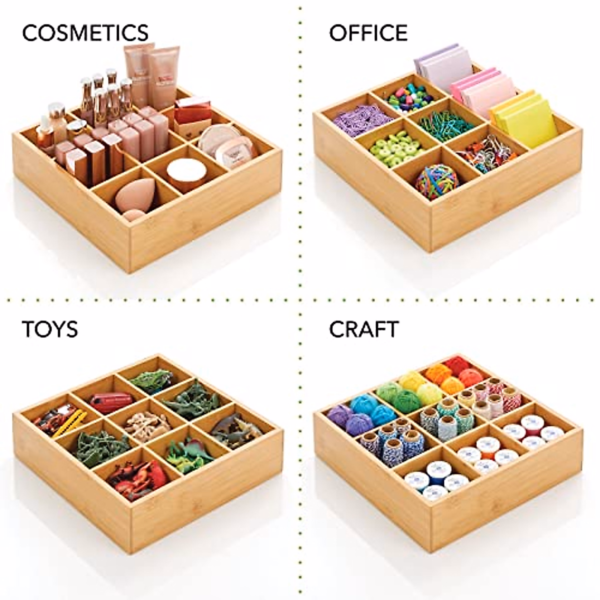 mDesign Bamboo Kitchen Pantry Storage Organizer Box - 9 Divided Sections, Open Top, Decorative Holder for Tea Bags, Snack Packets, Small Items, Accessories, Echo Collection - Natural Wood/Tan