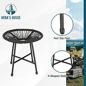 HERA'S HOUSE 3-Piece Patio Furniture Bistro Set, Outdoor Wicker Conversation Set w/ 2 Handwoven Cushioned Chairs, Side Coffee Table for Backyard Lawn Porch Poolside Balcony