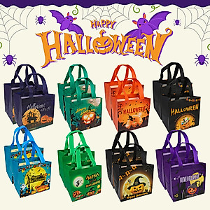 Halloween Trick or Treat Bags, Halloween Candy Tote Bags with Handles, Reusable Halloween Non-Woven Gift Bags for Halloween Party Supplies Favors