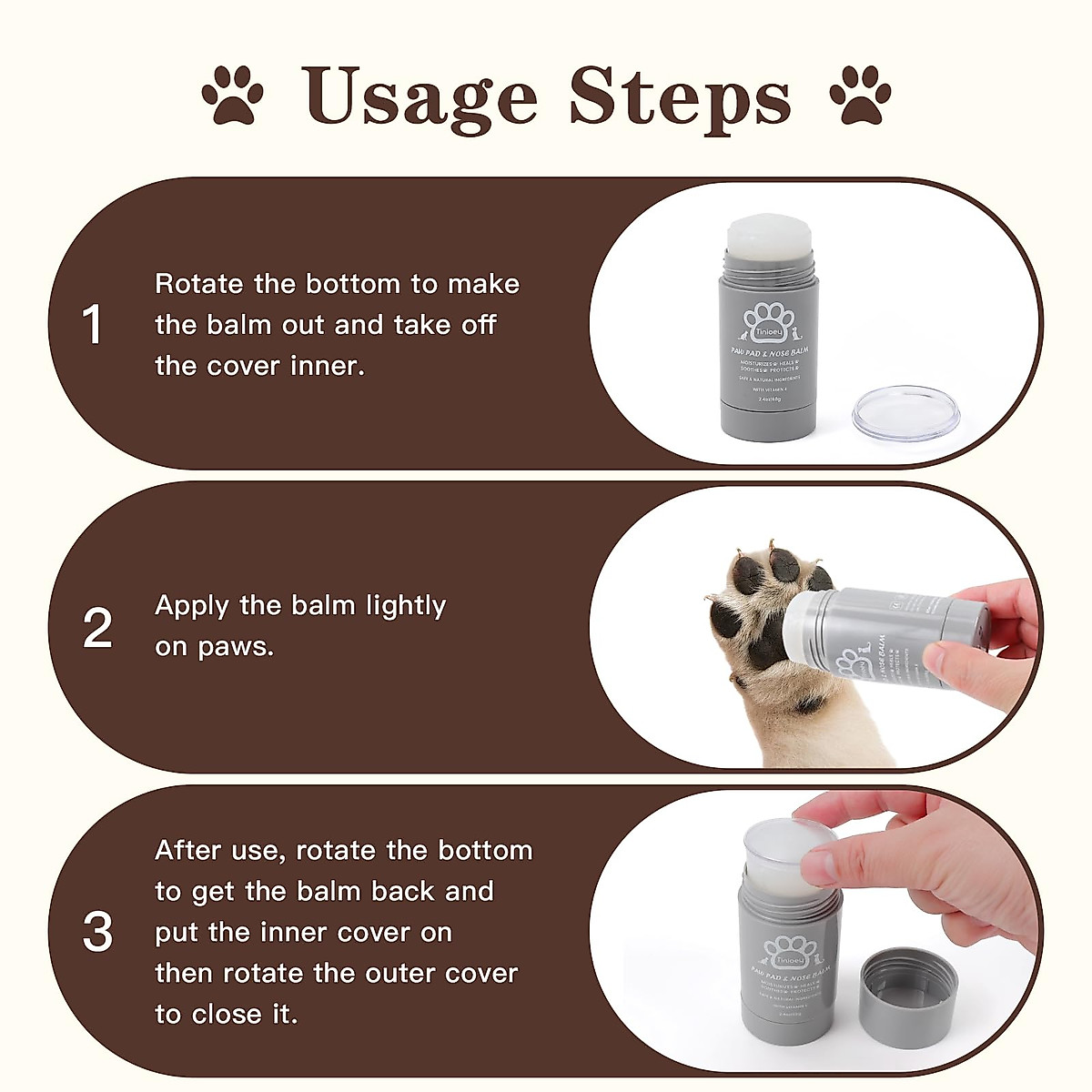 Tinioey Cat Dog Paw Pad Balm Stick (2.4 oz) | Natural Lick Safe Dog Paw Blam Protector, Soother & Moisturizer for Cracked Dry & Damaged Paws, Nose & Elbows | Snout Soother for Dogs