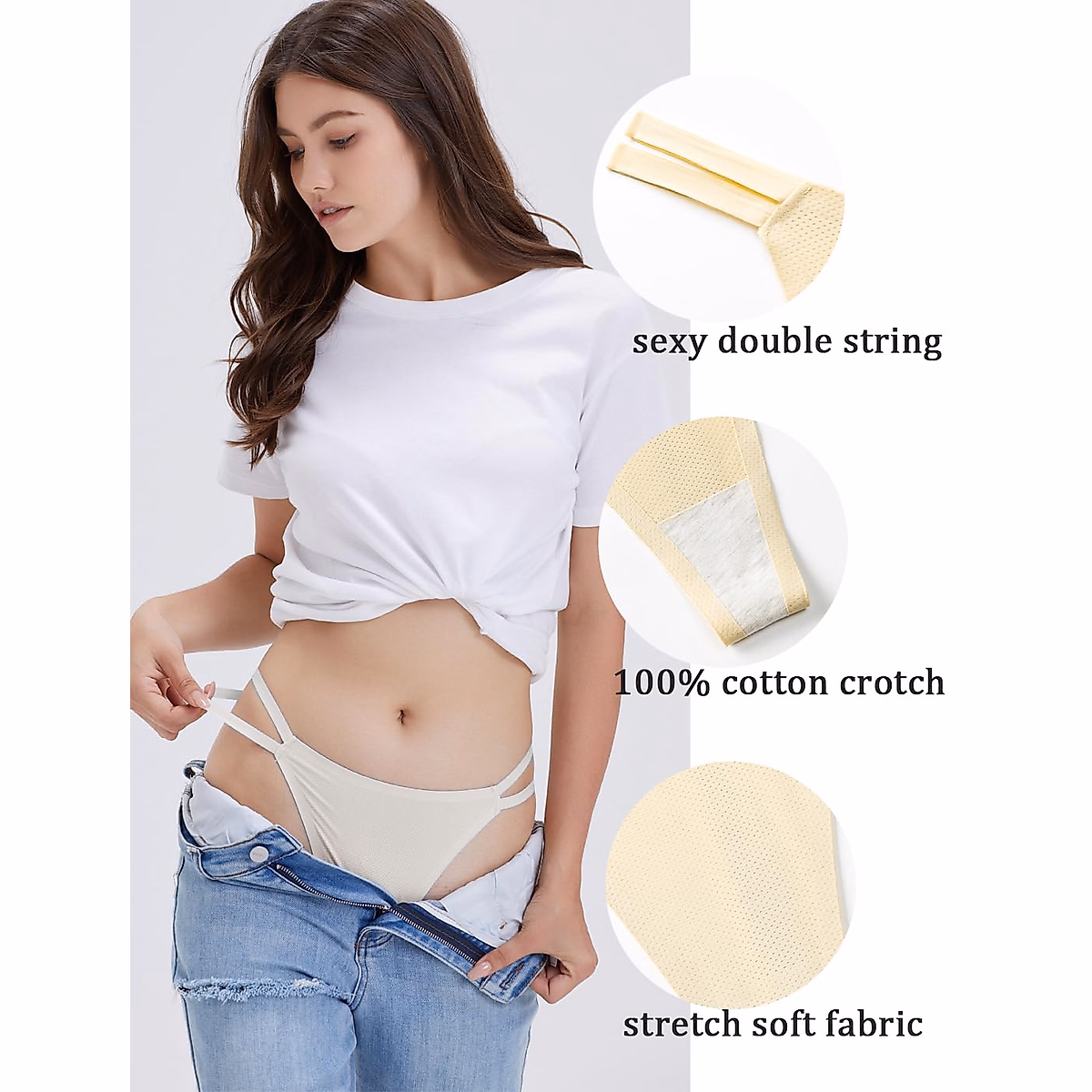 DAOAO Seamless Thongs for Women G String No Show T-Back Tangas Stretch Cheeky Panties Cute Straps Sexy Underwear 4 Pack（Black/Nude,M