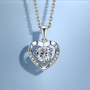 MomentWish Heart Necklace, Birthday Gifts for Women, 1Carat Moissanite Necklace, 925 Sterling Silver Diamond Heart Necklace Jewelry Gift for Wife Mom on Valentine's Day Christmas Anniversary