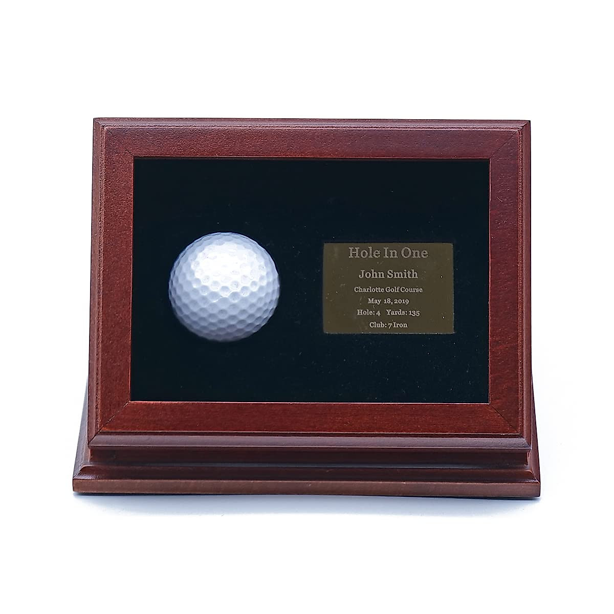 Show Box in One Golf Ball Beech Wood Display Case Box Shadow Box with Glass Window Free Customized Plaque Engraving Brown