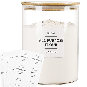 HHMJSM Large Glass Storage Jars With Airtight Bamboo Lid - 100 Fl Oz Thicken Kitchen Glass Food Storage Canister With 42 Pantry Labels - Big Clear Flour And Sugar Containers Farmhouse