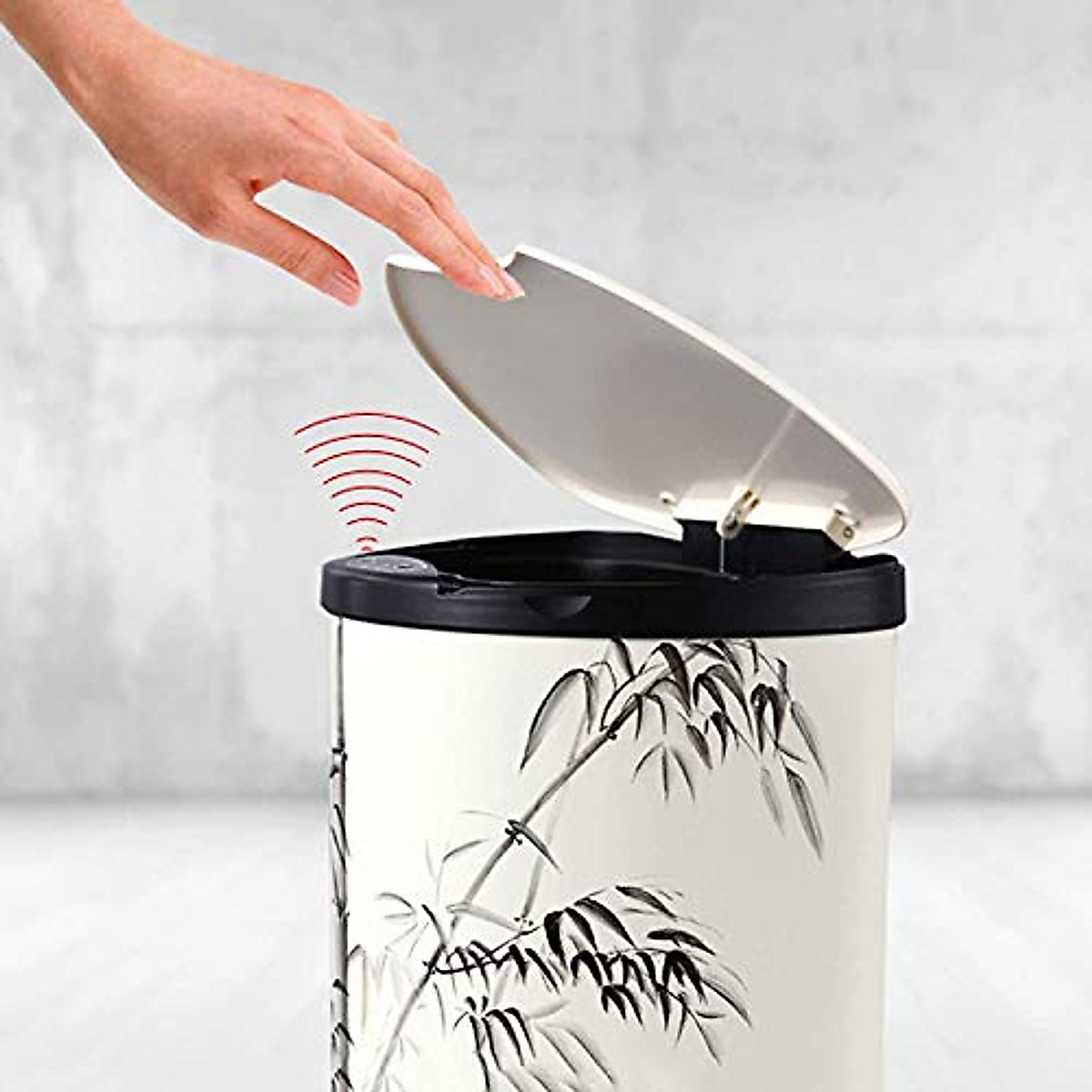 CXDTBH Creative Living Room Bedroom Smart Trash Can 9L Household Trash Can with Lid Metal Automatic Induction Trash Can Round Barrel-Shaped Office Trash Can