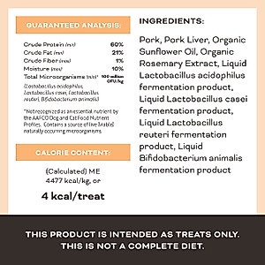 Primal Freeze Dried Dog Treats; Pork Liver Dog Treats with Probiotics for Dogs; Liver, Laugh, Love; Crunchy Grain Free Training Treats for Dogs, 1.5 oz